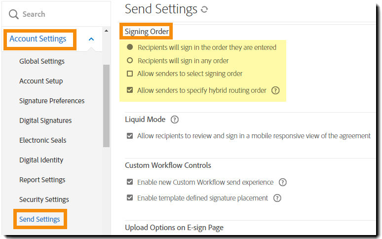 Signature order options
